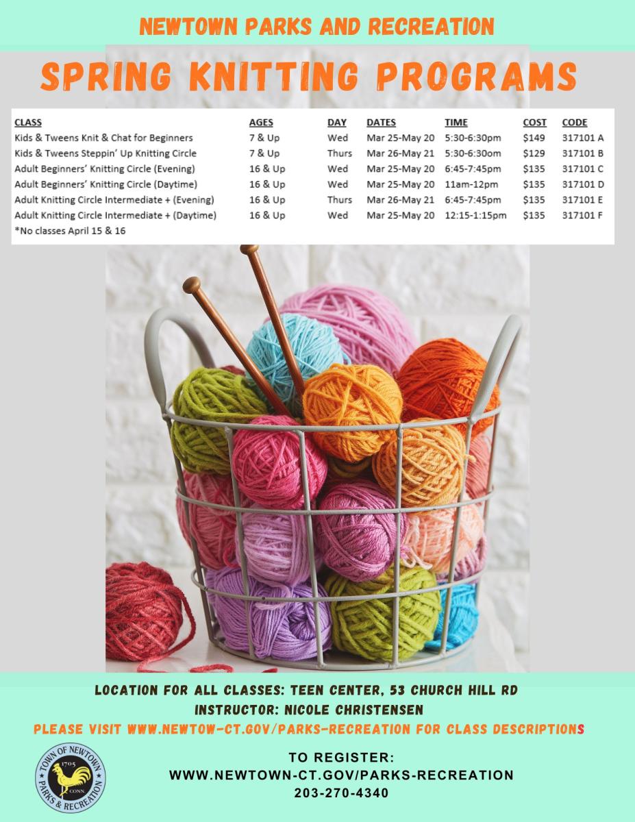 Spring Knitting Programs (Ages 7 & Up + Adults) start March 25 | newtownct